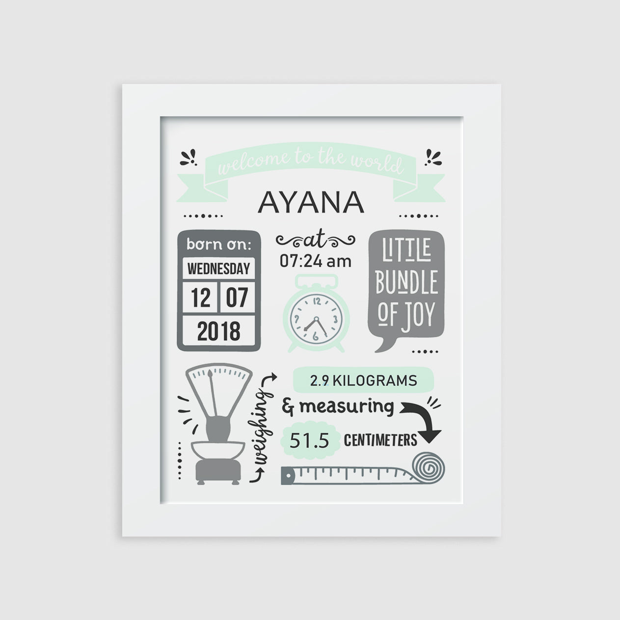 Retro Birth Statistics Frame | The Tiny Trove